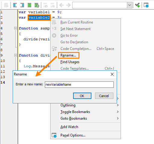 Renaming Functions And Variables TestComplete Documentation