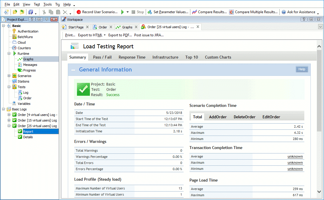 About Test Results LoadComplete Documentation