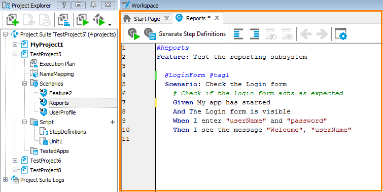 Gherkin Editor TestComplete Documentation